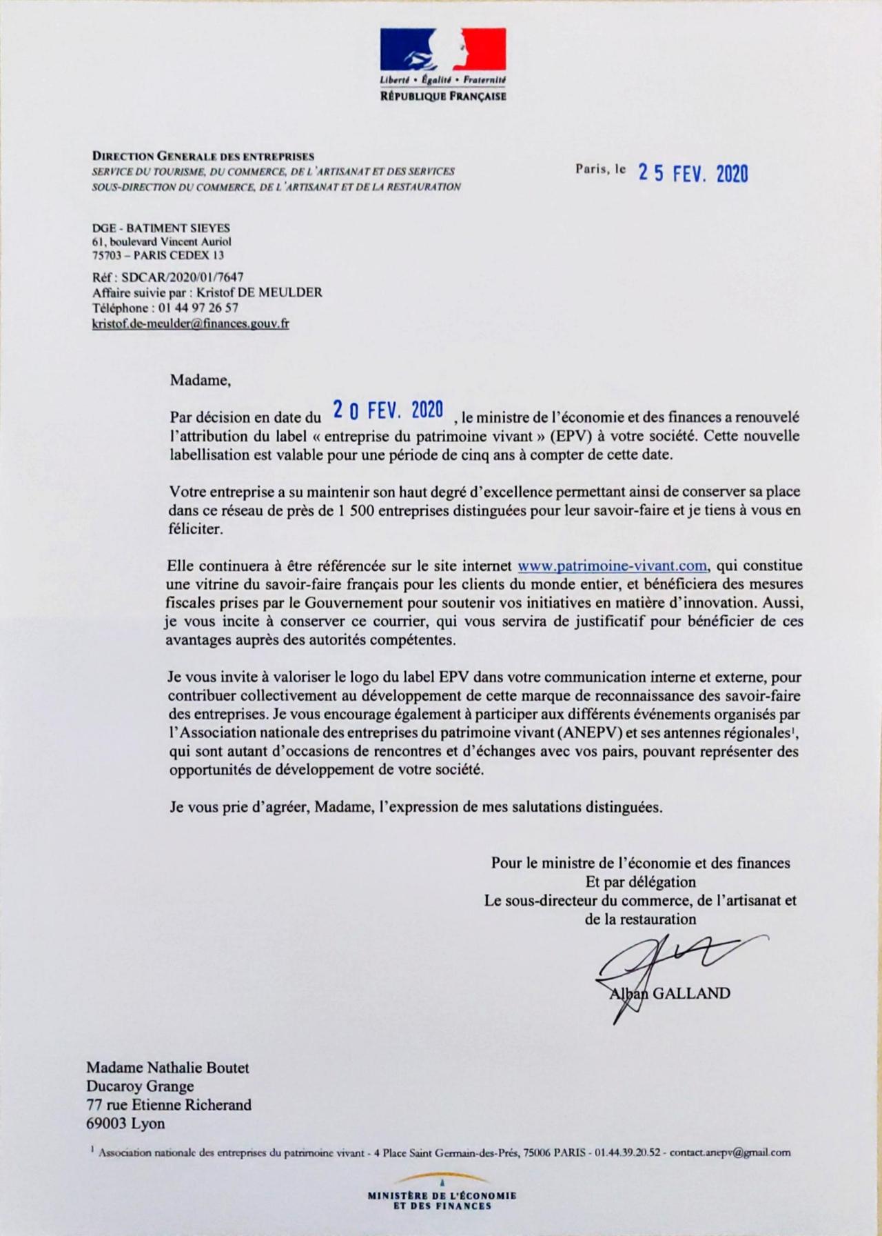 Ducaroy Grange - Le Label EPV de Ducaroy Grange renouvelé